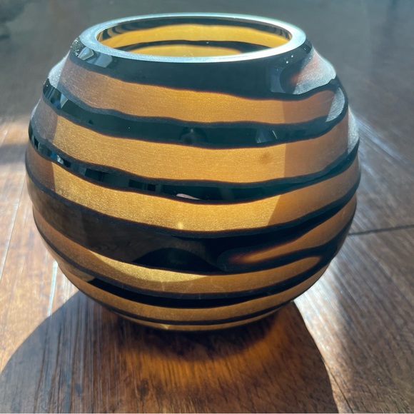 Vintage | Accents | Vintage Amber Colored Glass Orb Vase Art Glass Cut ...